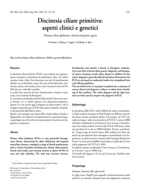 Pdf Primary Ciliary Dyskinesia Clinical And Genetic Aspects