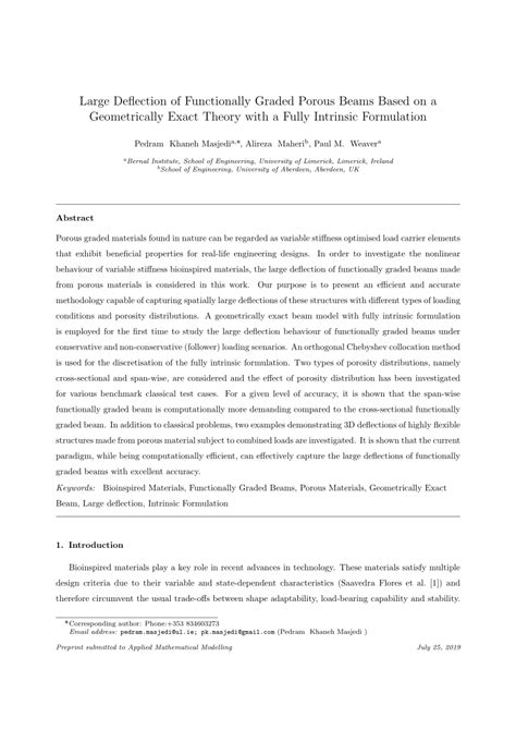Pdf Large Deflection Of Functionally Graded Porous Beams Based On A Geometrically Exact Theory