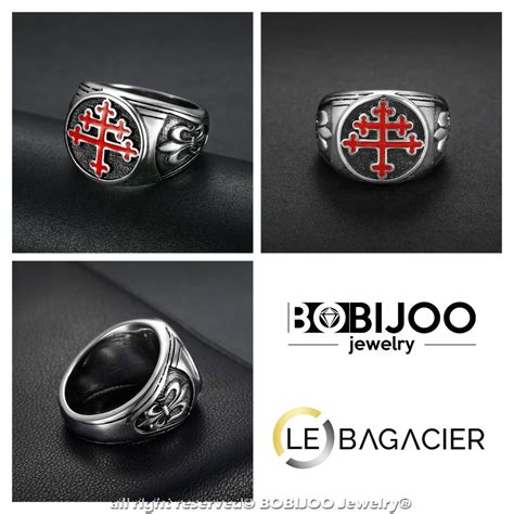 BOBIJOO Jewelry Bague Chevalière Croix de Lorraine Rouge Fleur de Lys