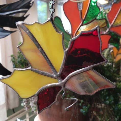 Dragonfly Stained Glass Suncatcher In Red Handcrafted Art Glass Window
