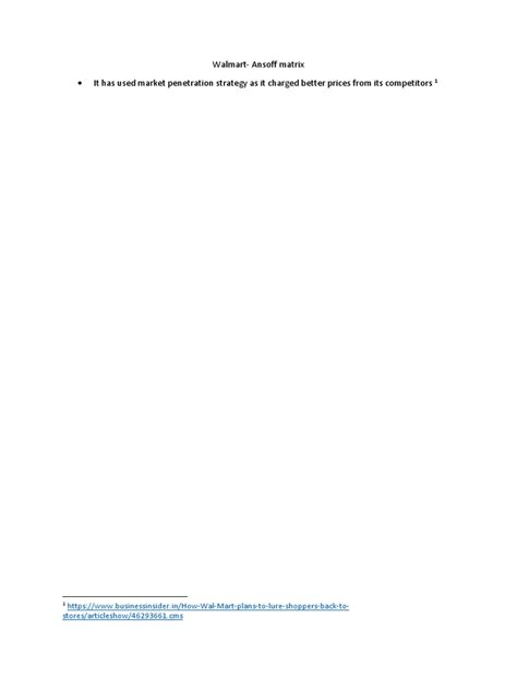 Ansoff Matrix Walmart Vedant Pdf