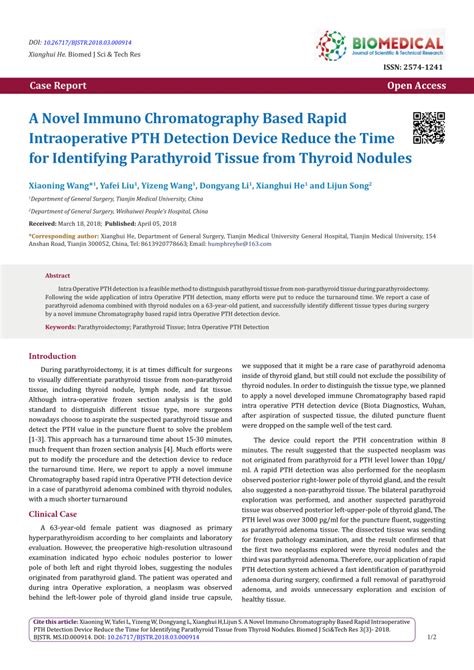 Pdf A Novel Immuno Chromatography Based Rapid Intraoperative Pth