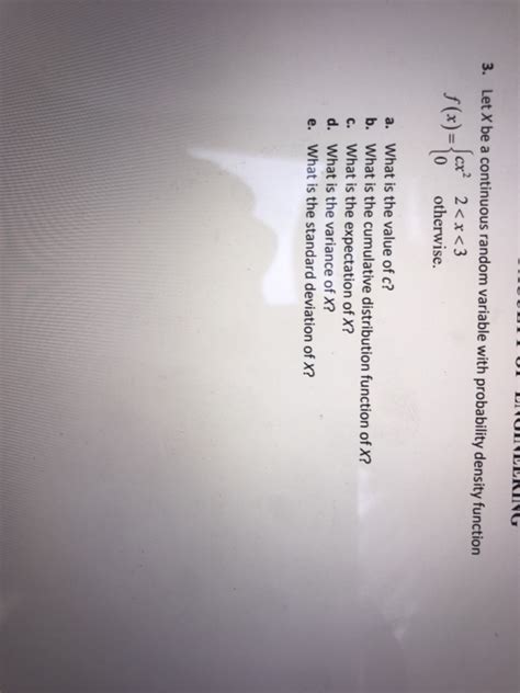Solved LUUNNELRING Let X Be A Continuous Random Variable Chegg Com