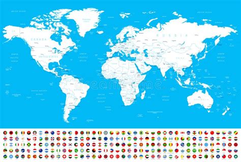 World Map And Flags Borders Countries And Cities Illustration Stock