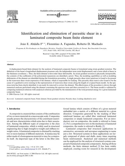 Pdf Identification And Elimination Of Parasitic Shear In A Laminated Composite Beam Finite Element