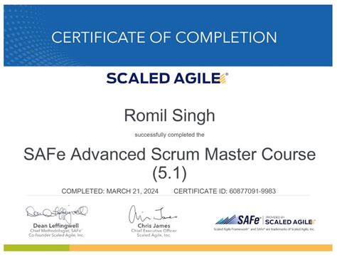 Romil Ranjan Singh On Linkedin Completed The Safe Advanced Scrum