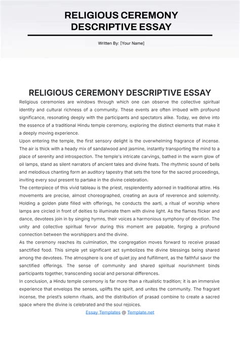 Free Religious Ceremony Descriptive Essay Template To Edit Online
