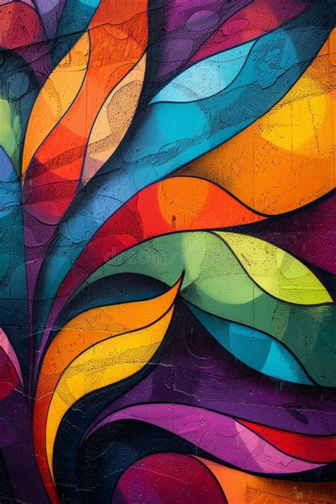 An Abstract Graffiti Mural Featuring Swirling Patterns And Vibrant Colors Stock Illustration