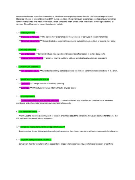 Conversion Disorder Symptom Pdf