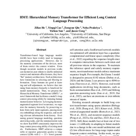 Hmt Hierarchical Memory Transformer For Efficient Long Context Language Processing Acl Anthology