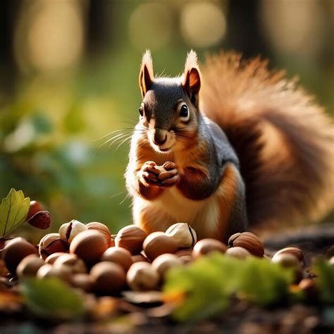 Premium Photo A Squirrel Is Eating Nuts From A Pile Of Nuts