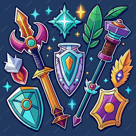 Fantasy Weapon Shield Set Swords Staves And Protection Premium Ai