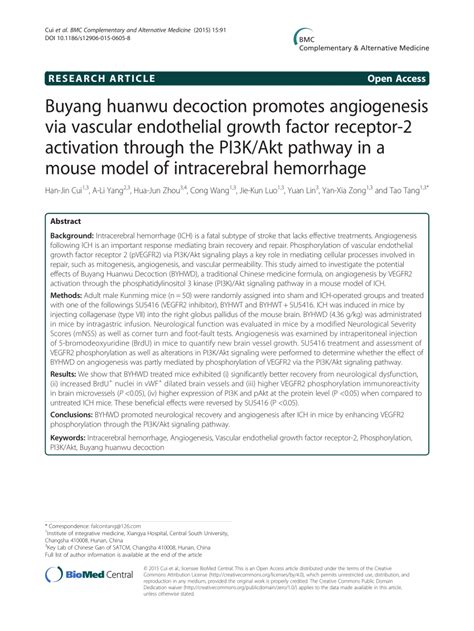 PDF Buyang Huanwu Decoction Promotes Angiogenesis Via Vascular Endothelial Growth Factor