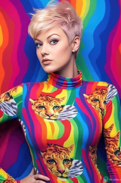 Premium Ai Image Gorgeous Ebony Woman With A Blonde Pixie Haircut Wear