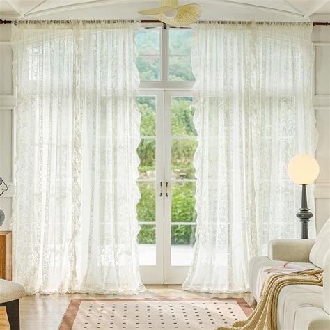 Canora Grey Ruffle Curtains 2 Panels Vintage Tulle Floral Lace Sheer