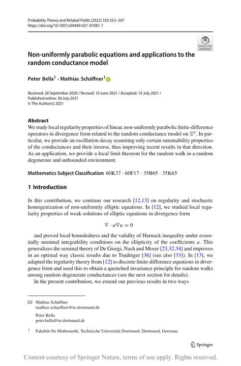 Pdf Non Uniformly Parabolic Equations And Applications To The Random Conductance Model