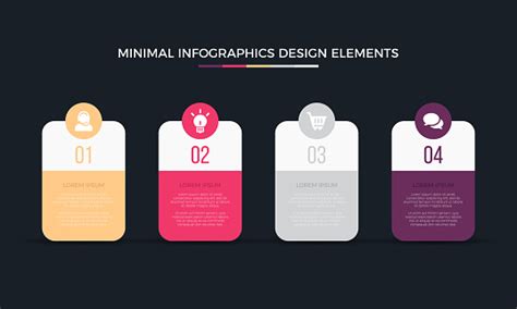 비즈니스 데이터 시각화입니다 4 단계 레이블 타임 라인 프로세스 차트입니다 그래프 다이어그램 옵션 부품 또는 프로세스의 추상 요소 0명에 대한 스톡 벡터 아트 및 기타