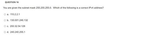 Solved Question 6 Given The Ipv4 Address In Cidr Notation