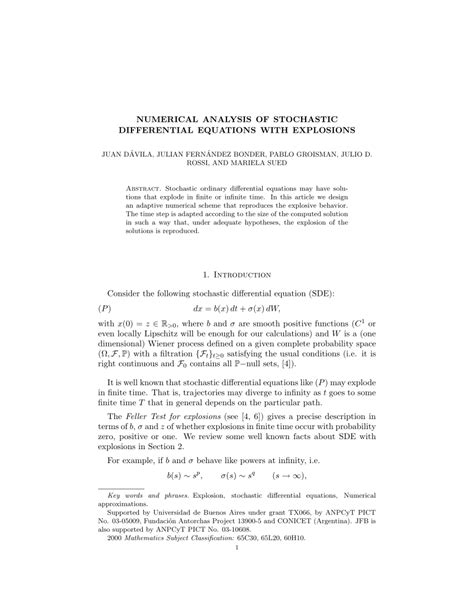 Pdf Numerical Analysis Of Stochastic Differential Equations With