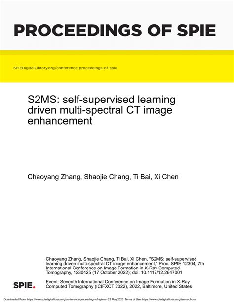Pdf S2ms Self Supervised Learning Driven Multi Spectral Ct Image Enhancement