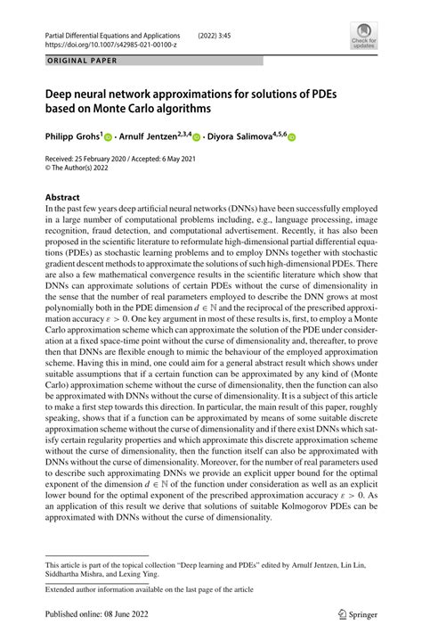Pdf Deep Neural Network Approximations For Solutions Of Pdes Based On