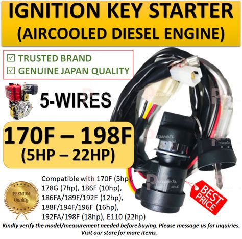 Ingition Switch Key Starter With 5 Wirings Aircooled Diesel Engine Single Piston 170f 5hp