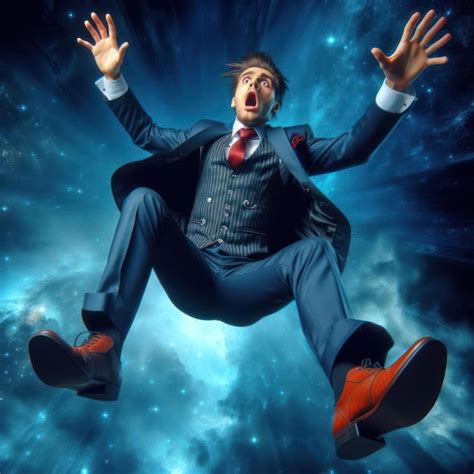 A Man In A Suit Is Jumping In The Air With His Hands In The Air
