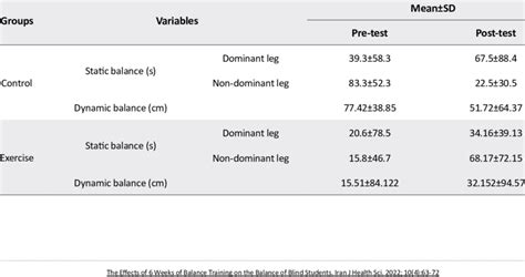 Static And Dynamic Balance Scores In The Pre Test And The Post Test In Download Scientific