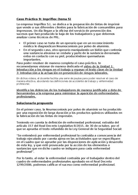 bloque 1 Caso Práctico 9 y 10 Caso Práctico 9 Impriflex tema 5 La