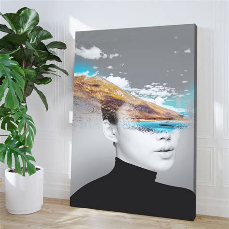 Tablou Canvas Dubla Expunere Model Fashion Cu Peisaj De Munte Ilm
