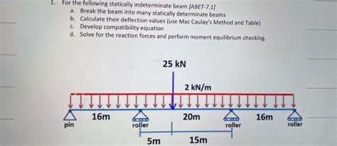Solved 1 For The Following Statically Indeterminate Beam Chegg