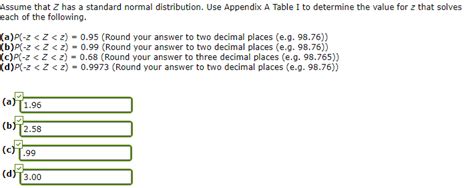 solved assume that z has a standard normal distribution use