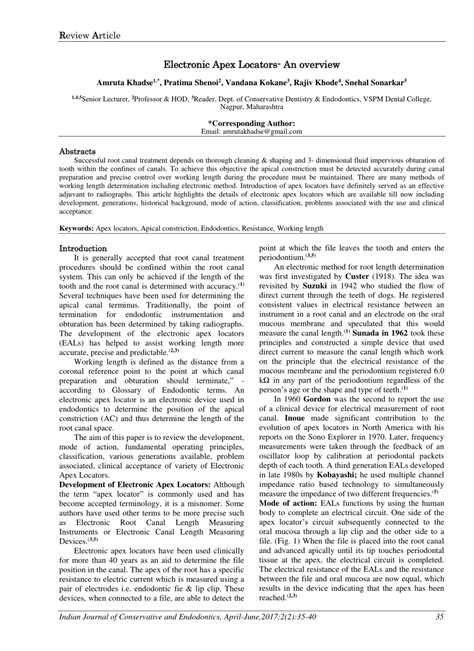 Pdf Electronic Apex Locators An Overview