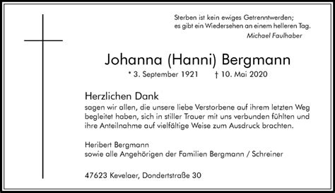 Alle Traueranzeigen für Johanna Bergmann trauer rp online de