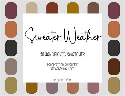 Sweater Weather Procreate Color Palette 30 Color Swatches Fall Inspired