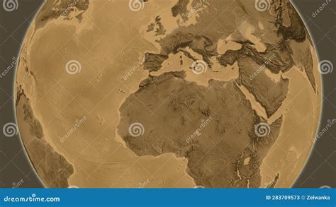 Globe Centered On Algeria Sepia Elevation Map Stock Illustration
