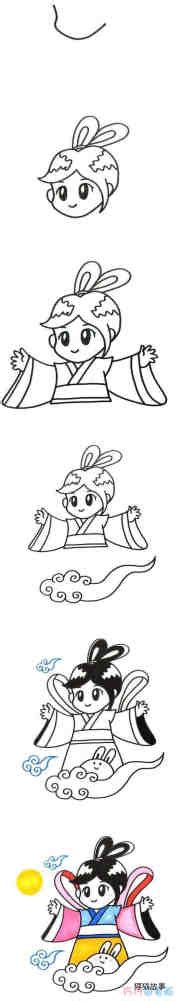 最简单漂亮嫦娥的画法简笔画教程彩色 狸猫故事网