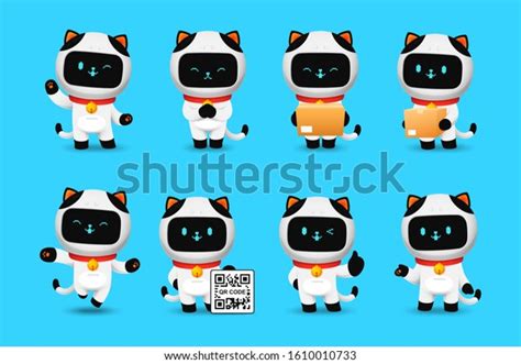 Collection Cute Cat Robot Character Kawaii Stock Vector Royalty Free