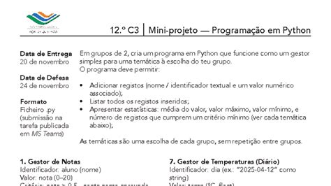 Projeto De Programação Em Python 12º C3 Gestor Simples Studocu