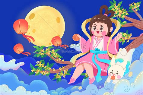 손으로 그린 종이 컷 스타일 중추절 8 월 15 일 Osmanthus 달을 감상하는 Osmanthus 일러스트 무료 다운로드