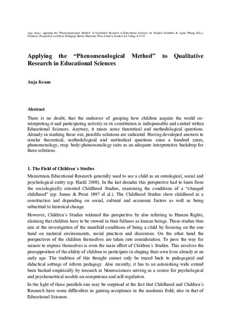 Pdf Applying The Phenomenological Method To Qualitative Research In