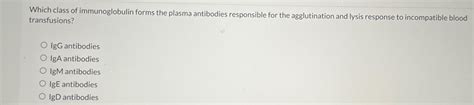 Solved Which Class Of Immunoglobulin Forms The Plasma