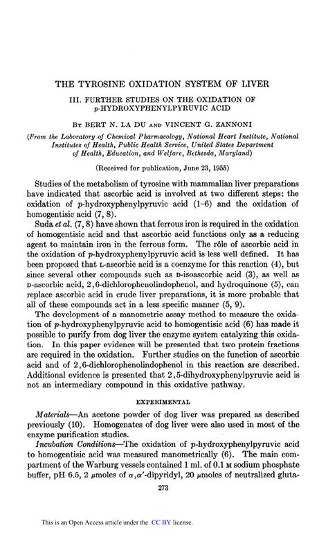 Pdf The Tyrosine Oxidation System Of Liver