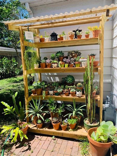 Outdoor Shelf With Potted Plants Backyard Gardening Inspiration Diy