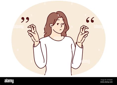 Young Woman Gesticulates With Quotation Marks With Fingers While Saying Sarcastic Words Or Hints