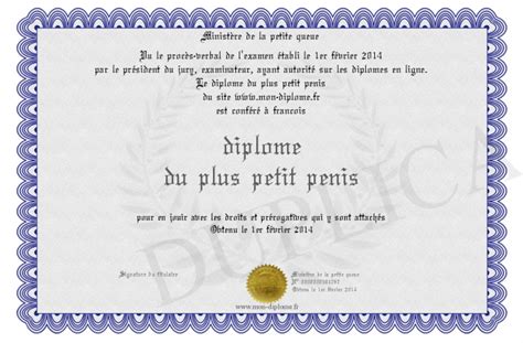 Diplome Du Plus Petit Penis