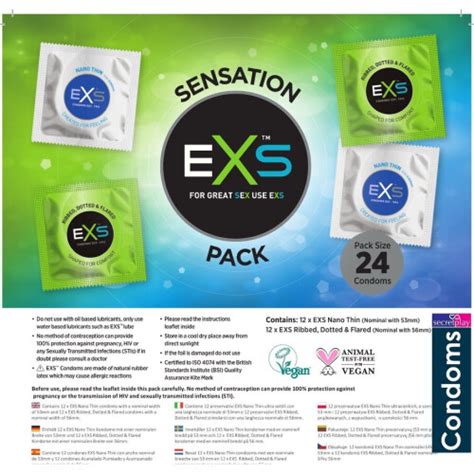 Exs Sensation Pack Condoms Pack 24 Ribbed Dotted Nano Thin Ultra