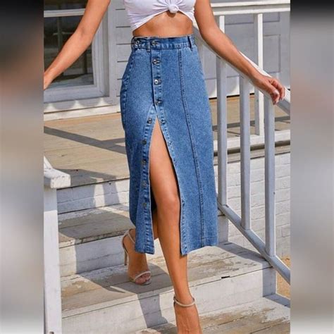 Button Front Denim Skirt Button Down Denim Skirt Denim Skirt Denim