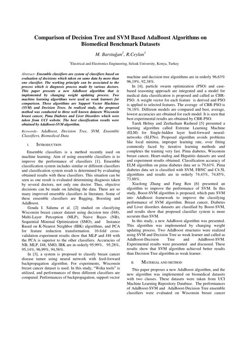 Pdf Comparison Of Decision Tree And Svm Based Adaboost Algorithms On