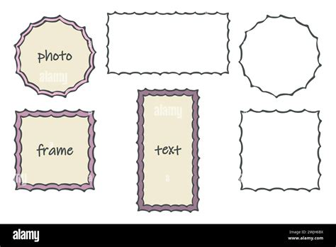 Frames Outline Lilac Pastel Coloured Background Set Hand Drawn